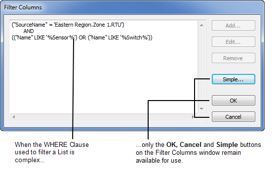 Lists Guide Use Sql To Create A Filter For A List Other Than An Alarms List Display And Use